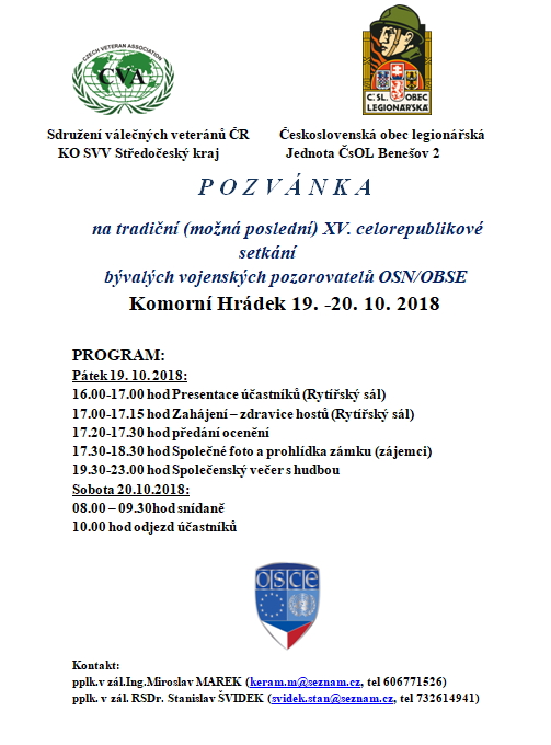 XV. celorepublikové setkání bývalých vojenských pozorovatelů OSN/OBSE ...