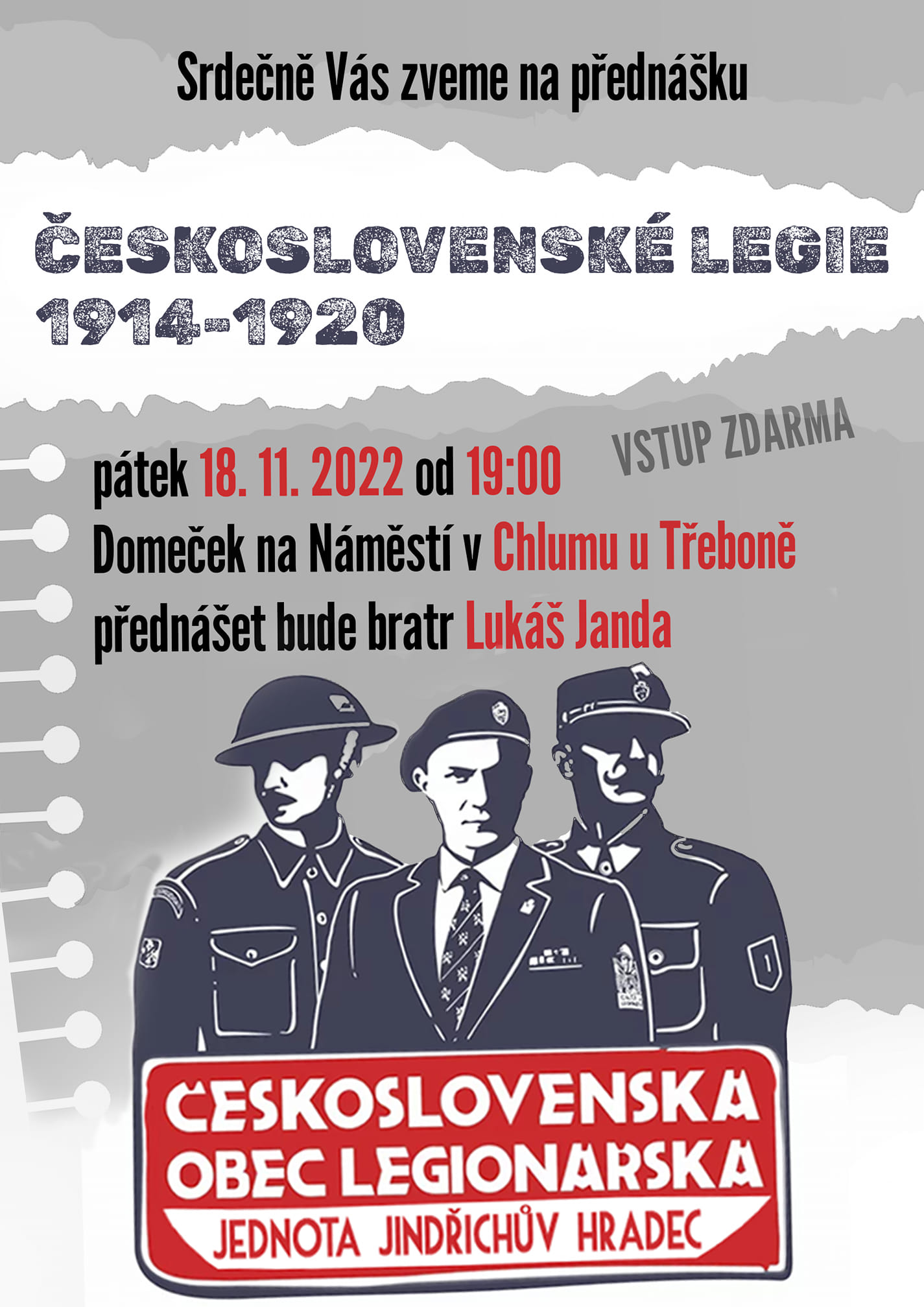 Přednáška "Československé legie 1914-1920" - ČsOL - ČsOL